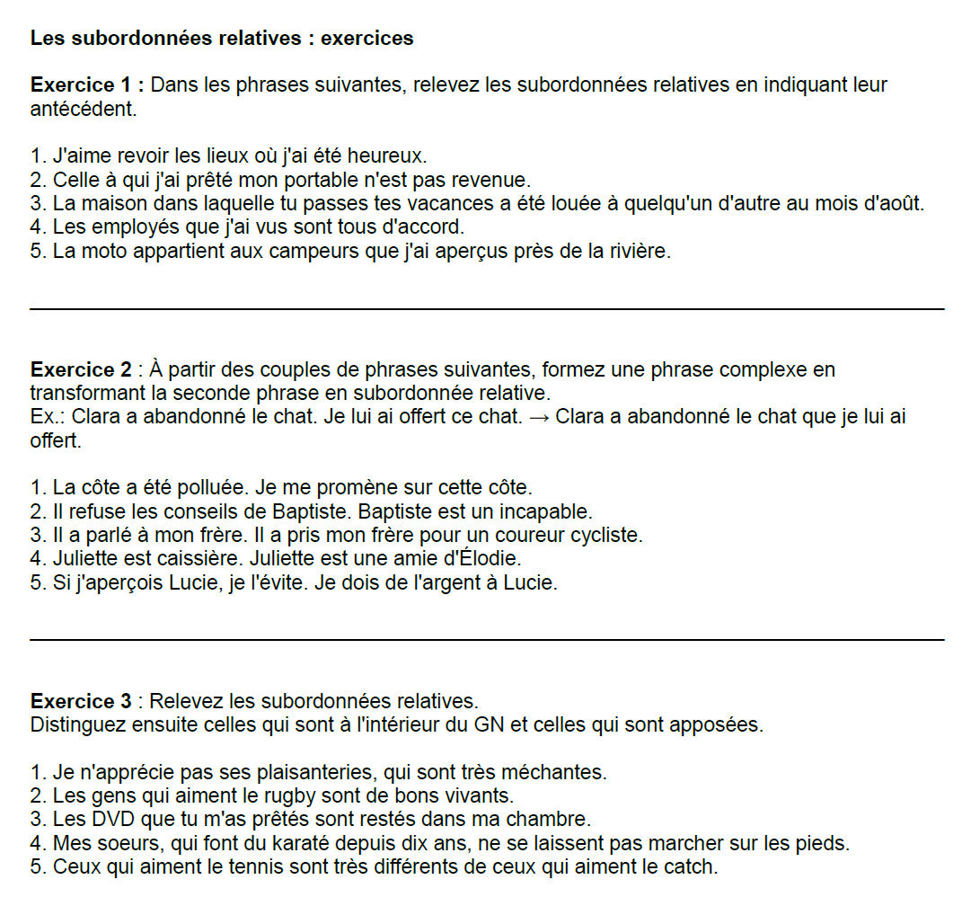 Activité 1 : Reconnaître les subordonnées relatives et retrouver l ...